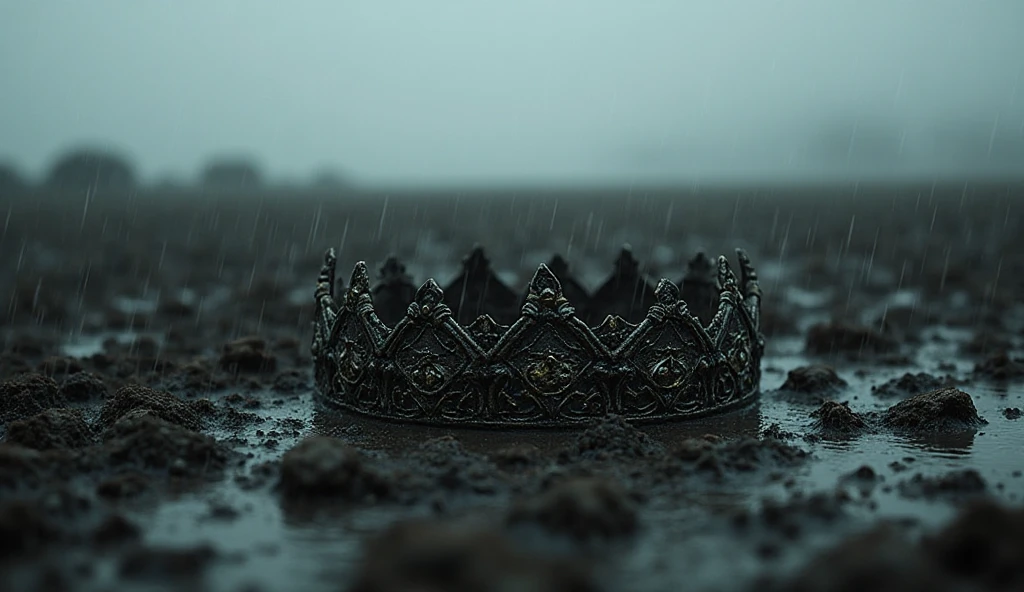 (Celtic crown in mud:1.3) (pouring rain:1.2) (lonely battlefield ...