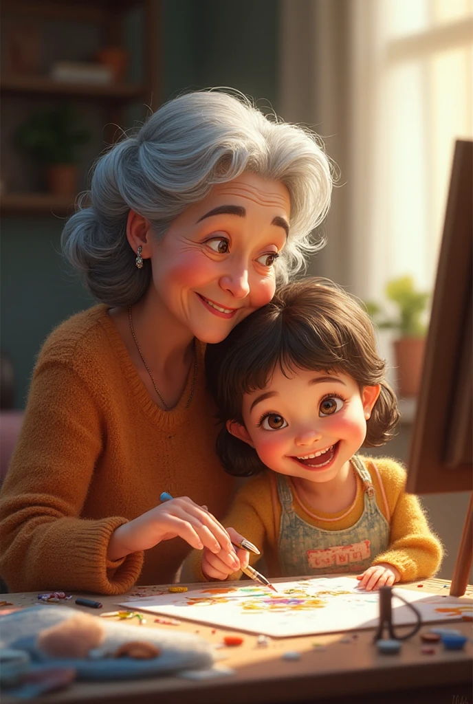 Create me scratch designs for two characters, A Grandma and their ...