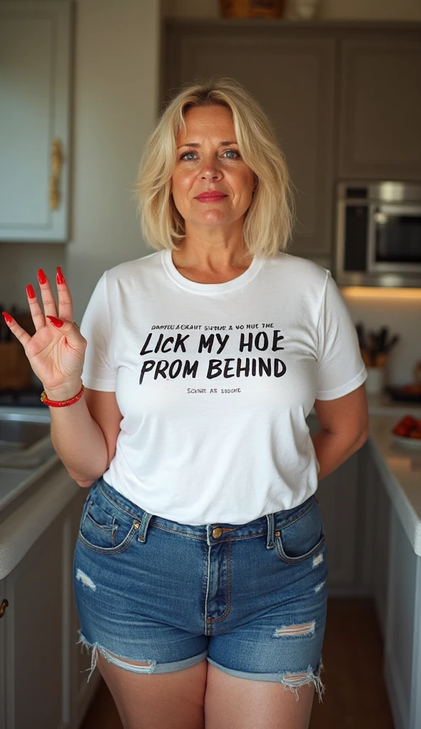 A 52-year-old woman, Women's size 178 cm, Plus-Size-Figur, blonde kurze ...