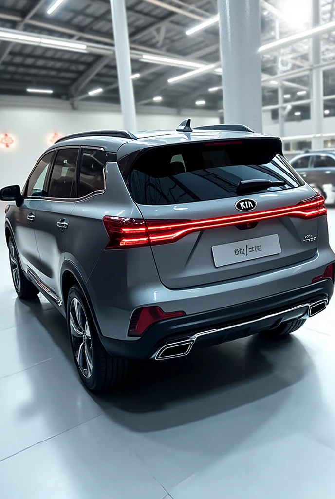 Back side view of a painted metallic Gray with shiny color 2026 Kia ...