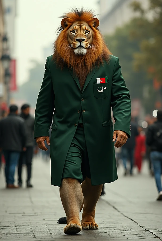 An top biggest lion walking on public place and looking like a human ...