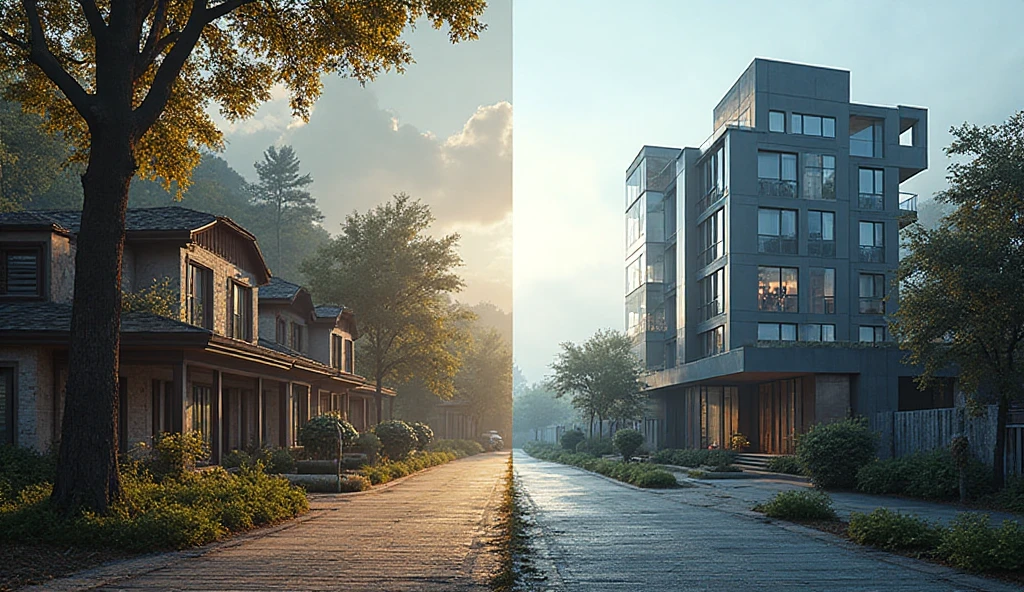 Split into two: , left : poor communities or old rented rooms to show ...