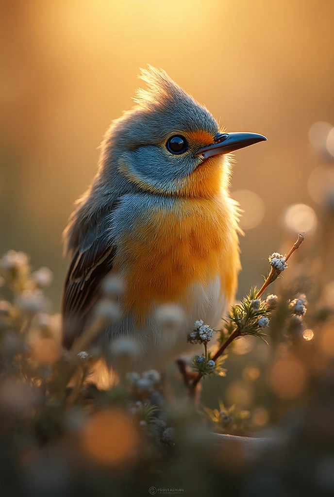 A mesmerizing close-up portrait of a gorgeous little bird illuminated ...