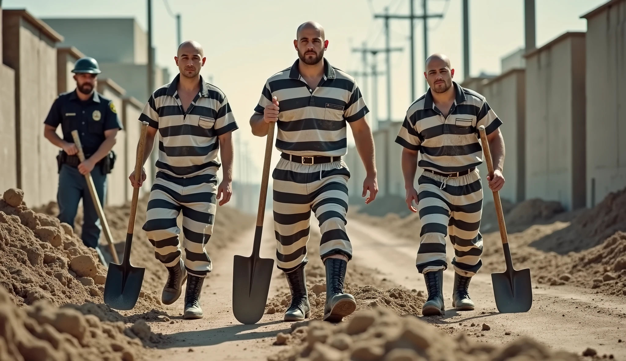 Ultra high resolution fullbody photo of a chain gang of three very ...