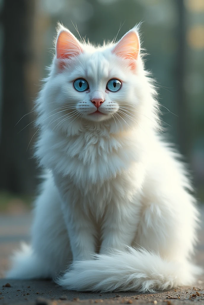 A fluffy pure white cat, soft fur shining, sitting elegantly - SeaArt AI