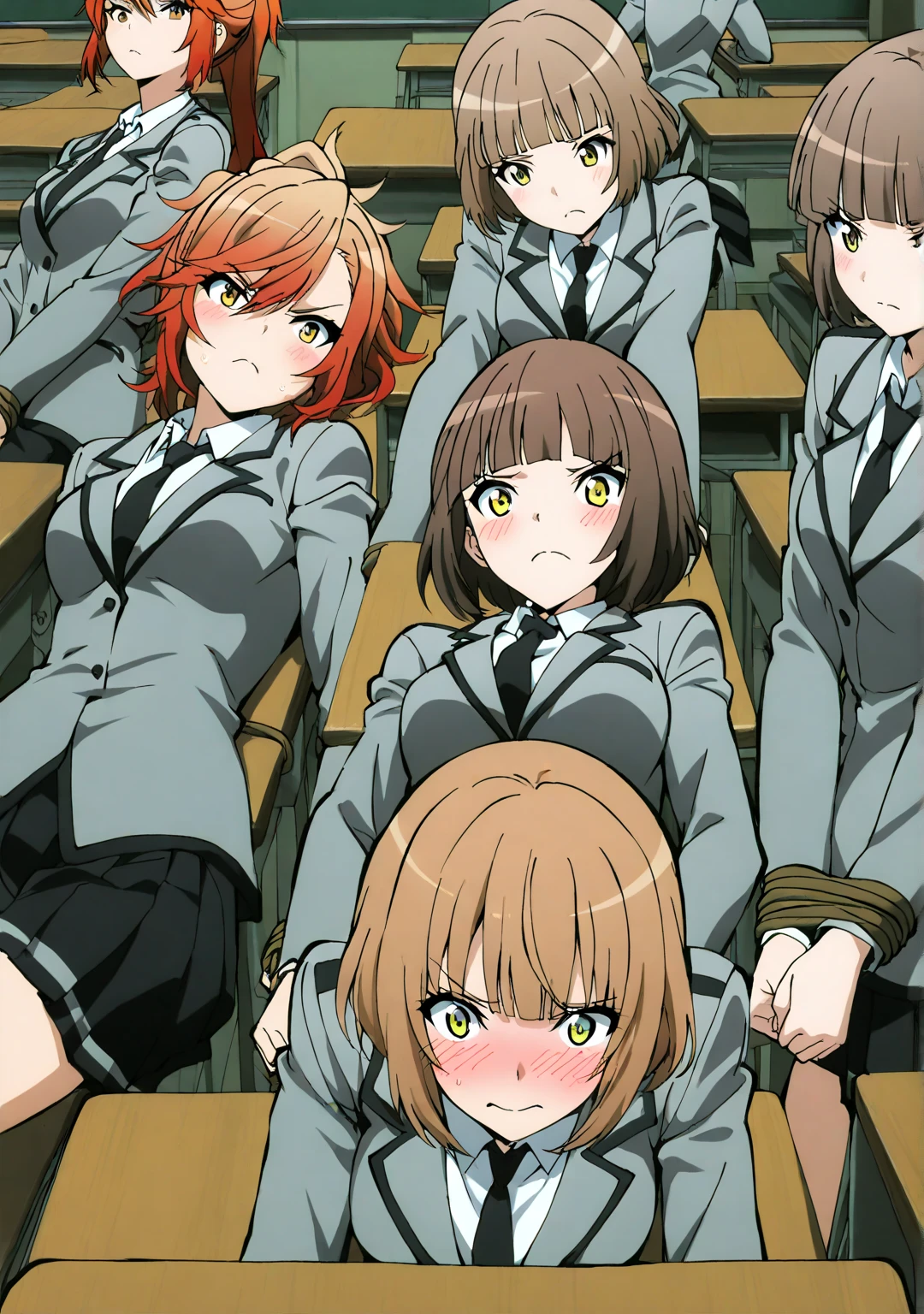 Megu kataoka, school classroom, tied to desk, arms and legs bound to ...