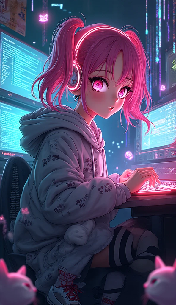 Hyper-detailed anime art of a “Hacker Loli” — a mischievous, futuristic ...