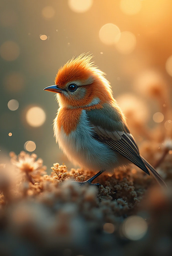 A mesmerizing close-up portrait of a gorgeous little bird illuminated ...
