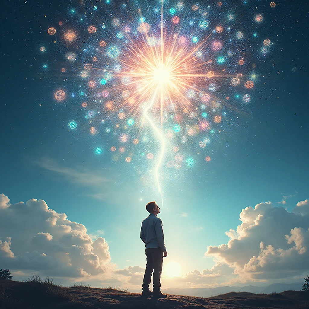 A person from planet Earth, looks up to the sky and sees a world full ...