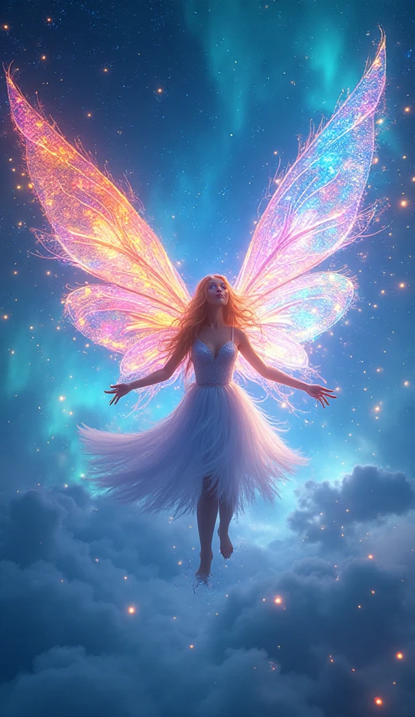 Epic 8K cinematic fantasy artwork of a breathtaking fairy with radiant ...