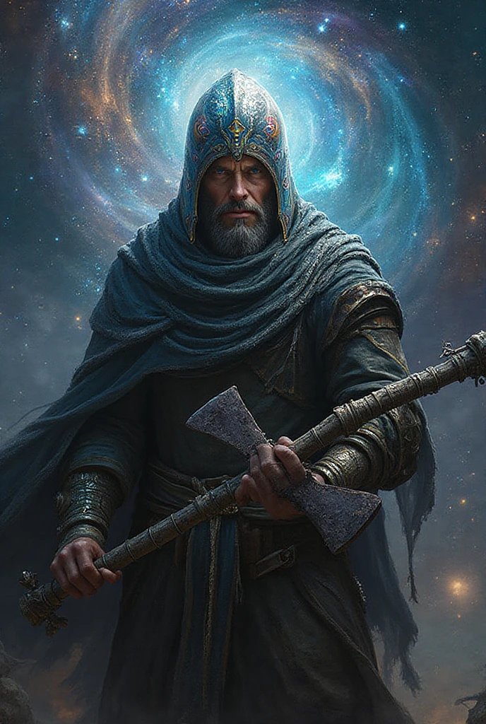 The Man with the Cosmic Helmet and Axe - SeaArt AI