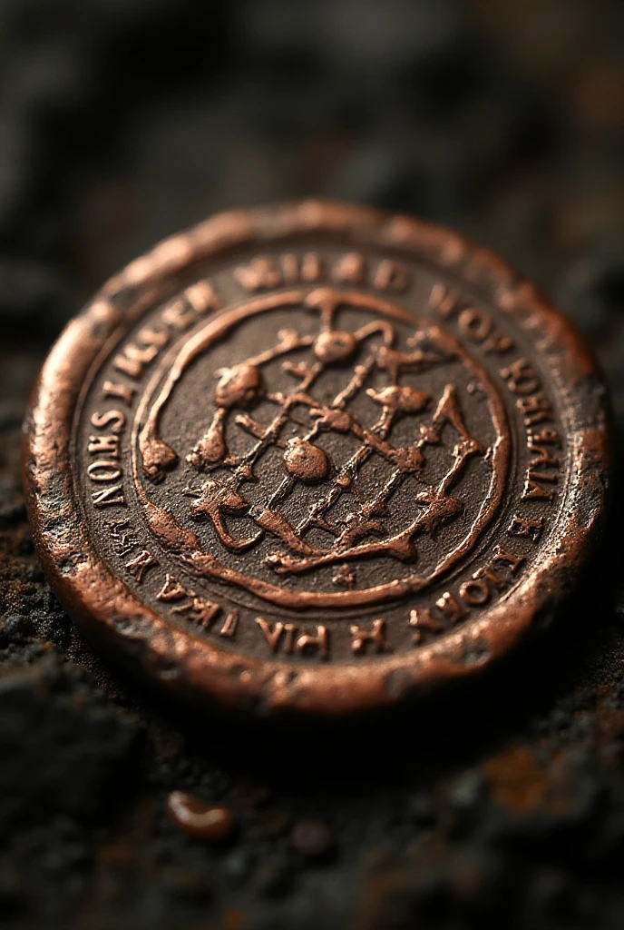 A small copper coin, that is inscribed in an unknown language - SeaArt AI