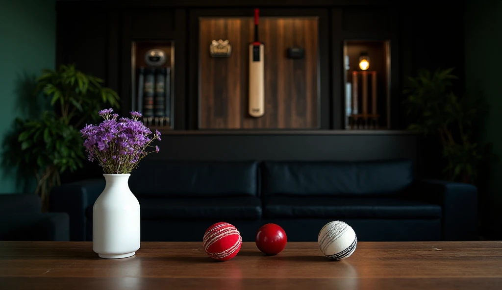A low-angle interior shot captures a dark, modern space with cricket ...