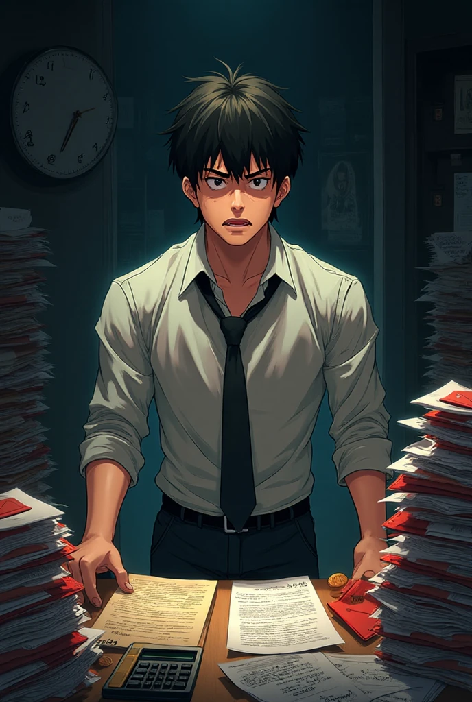 A guy anime character with an anxious facial expression, standing in ...