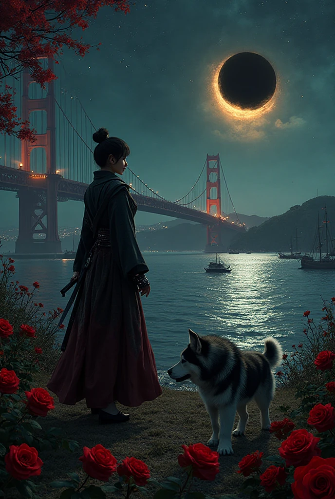 Realistic photo of a Japanese woman Assassin with Red Roses and a ...
