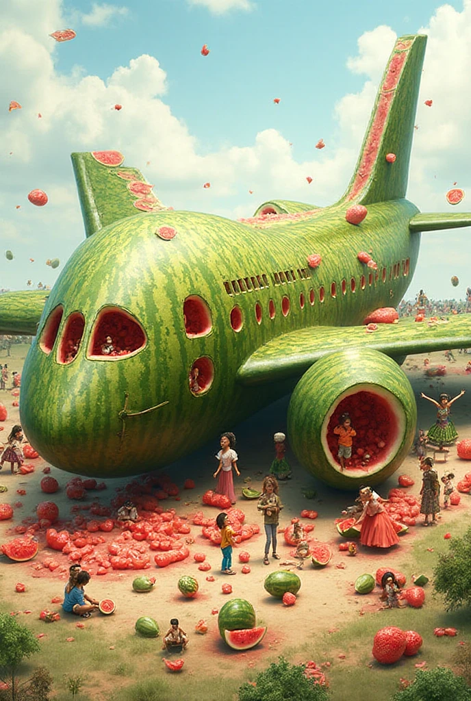 "A giant realistic airplane entirely crafted from watermelons - SeaArt AI