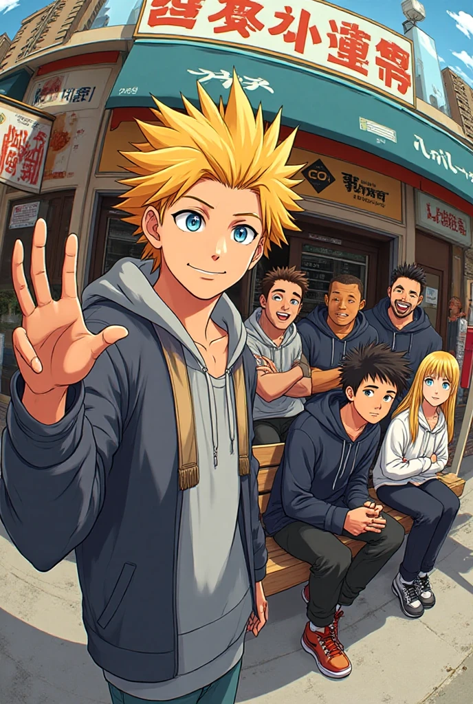 Anime-style illustration, fisheye lens perspective from below - SeaArt AI