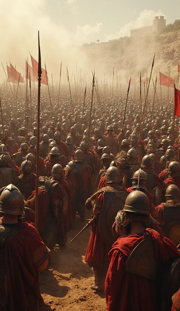 Roman legions advancing in massive tight formation, shields forward ...