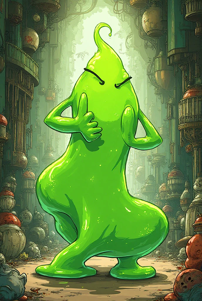 Generate a cuphead-style lime green slime for the protagonist of video ...