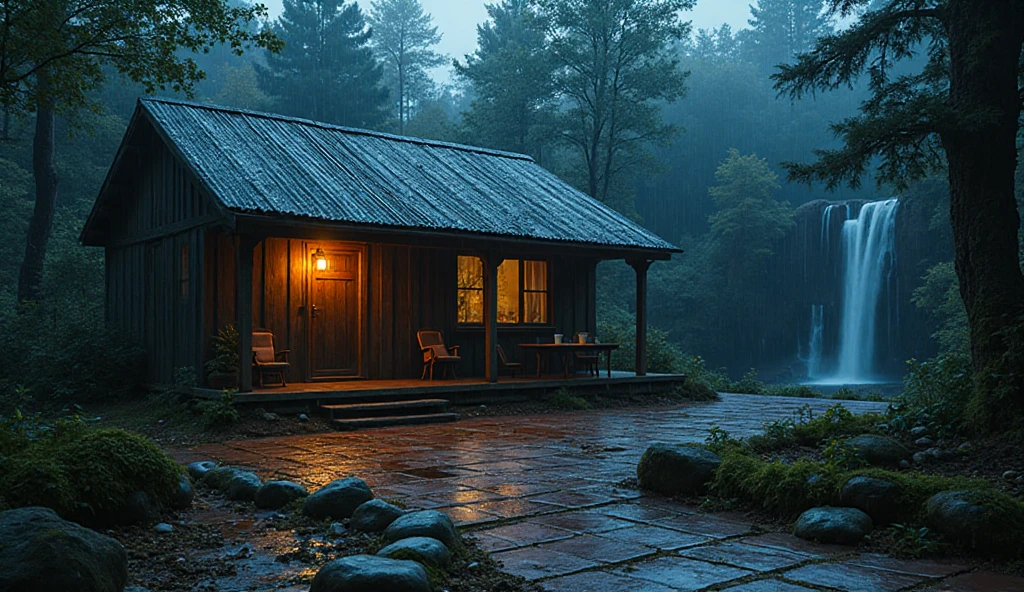 Different perspectives. A rustic house with a corrugated iron roof sits ...