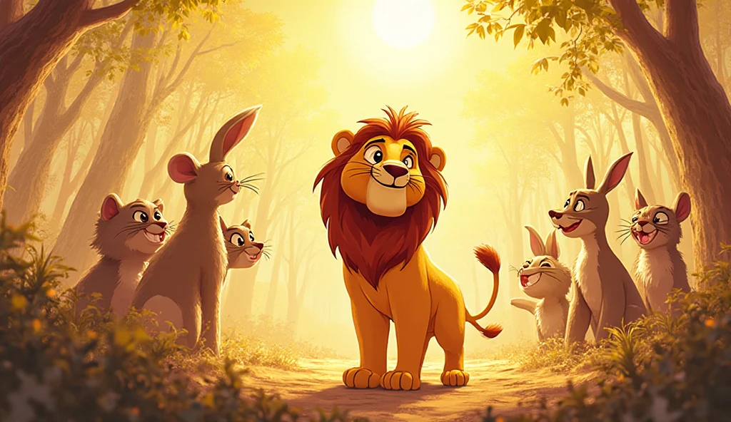 Cartoon style scene when the net finally breaks. The lion Shahar stands ...