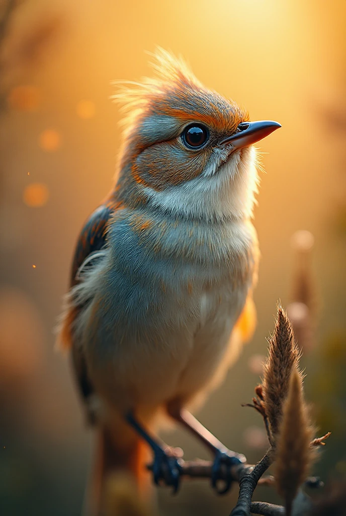 A mesmerizing close-up portrait of a gorgeous little bird illuminated ...