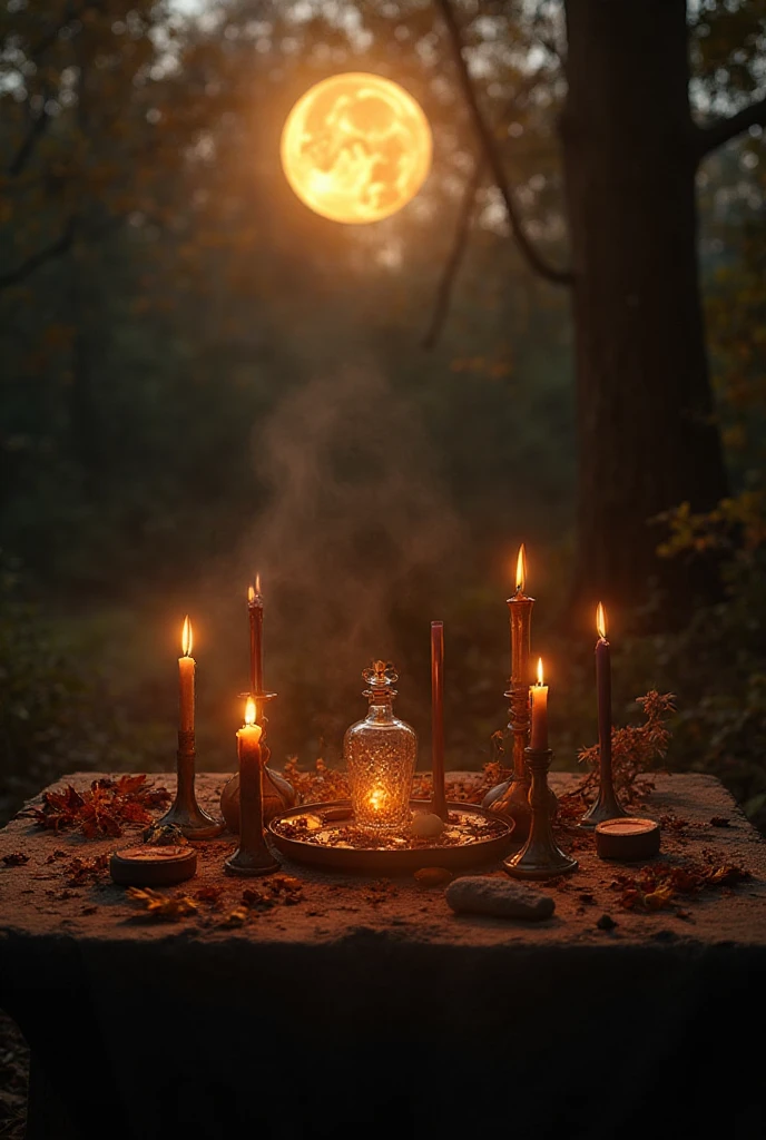 Photorealistic scene of a witch performing a Harvest Moon ritual in the ...