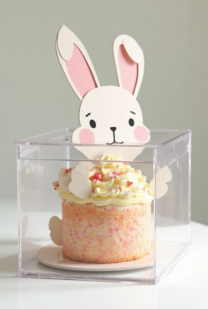 A realistic product photo of a transparent acrylic cake box with a ...
