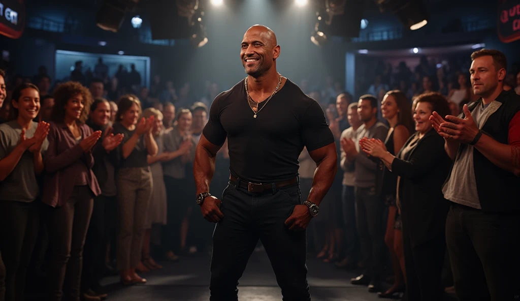"Photorealistic depiction of Dwayne Johnson finishing a TV studio ...