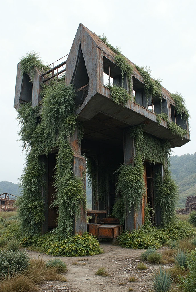 Draw me an architectural pavilion inspired by a coal mine, made of ...