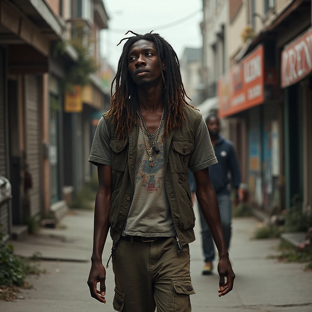 Rasta man in the run down neighborhood