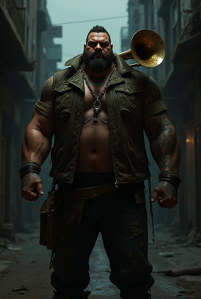 Class thug with a trombone on his shoulder - SeaArt AI