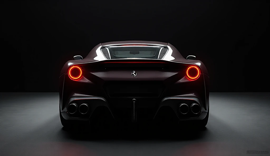 "A Ferrari 812-GTS in a dark color parked in a simple luxury showroom ...
