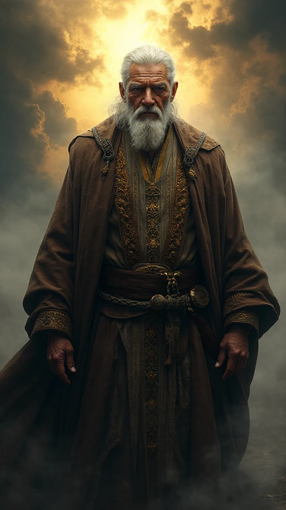 An elderly man with a noble and commanding presence stands among ...