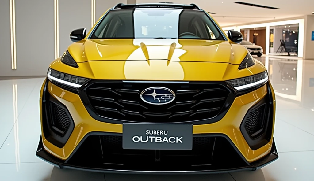 Front view of painted yellow with shiny clour 2025 Suburu Outback in ...