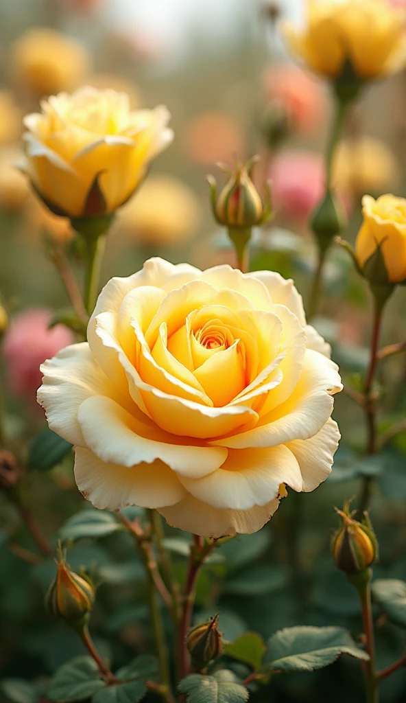 Close-up photo (close-up) Of the gorgeous pale yellow varieties of ...