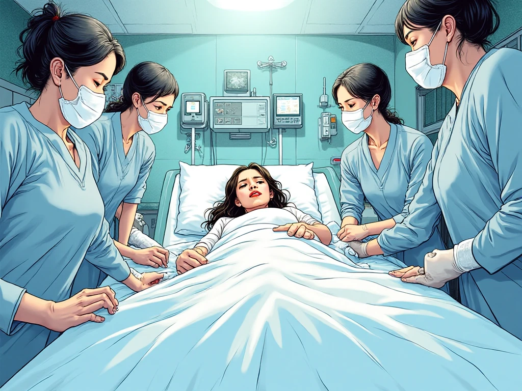 Manga comic panel. Comic story Inside the hospital delivery room ...