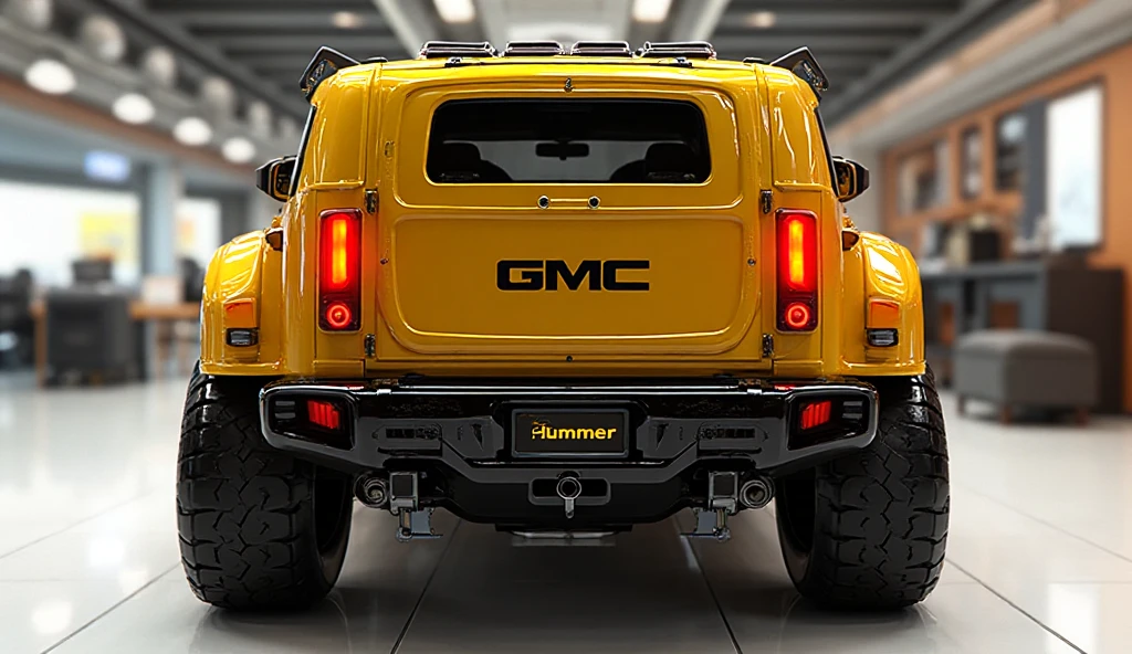 3D render of a heavily modified (GMC Hummer H1 )in (Dark Yellow - SeaArt AI