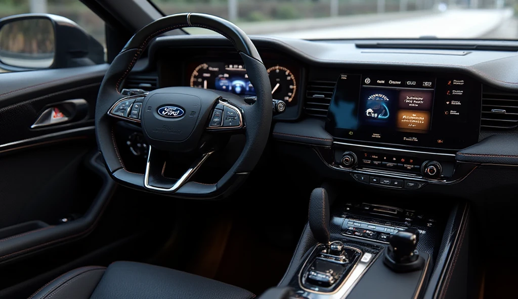 Create an ultra-detailed 3D render dashboard interior view, of a modern ...