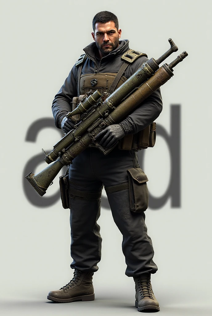 Take a picture standing, the character from the game is holding an RPG ...