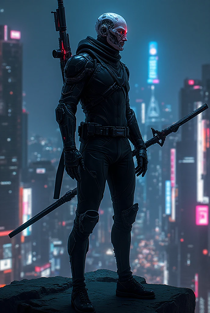 Full body portrait of a male cyborg assassin and sniper, character ...