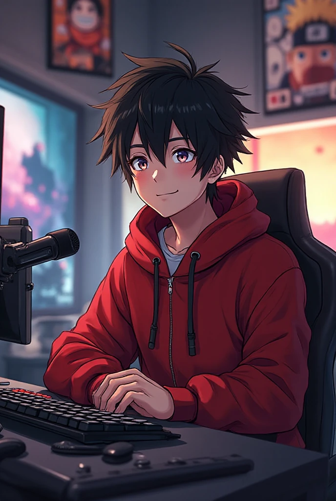 Create a anime boy who have a mature looking like a man he is a YouTube ...