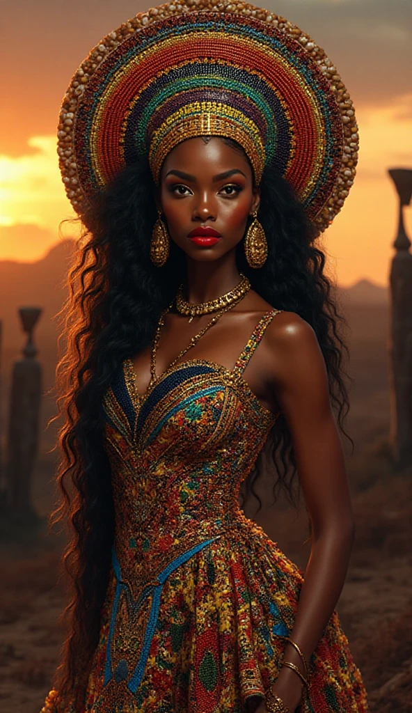 Realistic illustration of a beautiful African woman, majestic - SeaArt AI