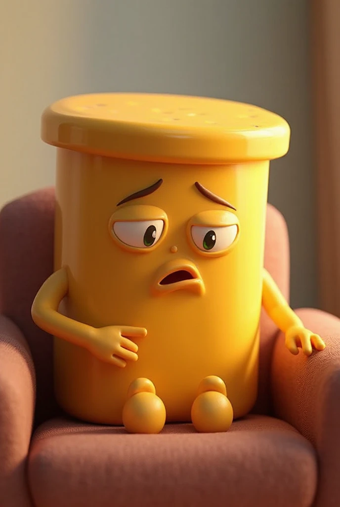 Close-up shot of an anthropomorphic four-cheese spread container ...