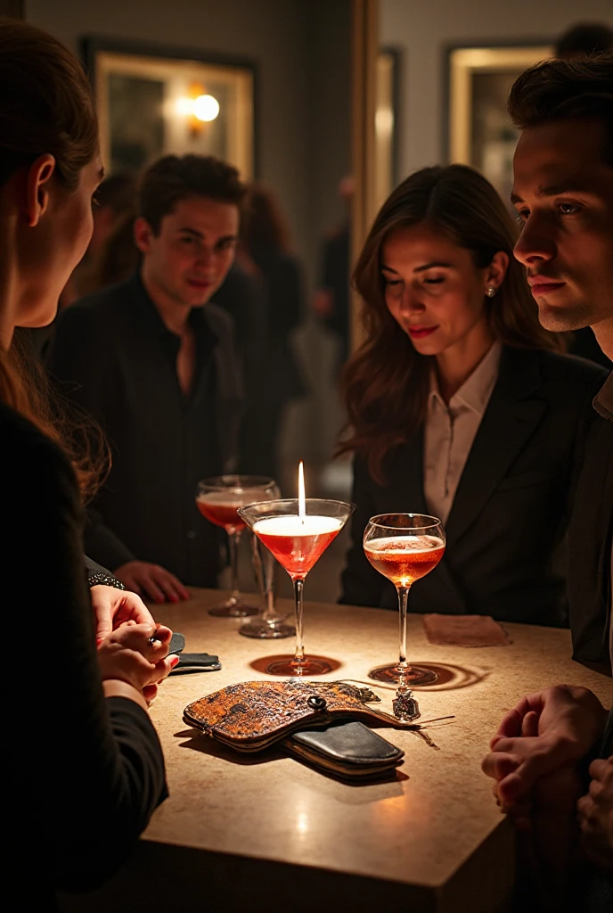 Image of a boutique cocktail in a, hotel or gallery with wallets ...