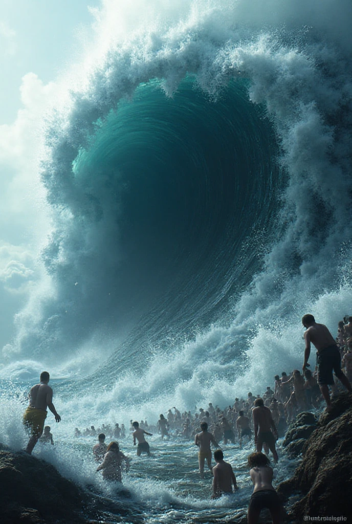 The wave covers a crowd of people, Generate a photo please - SeaArt AI