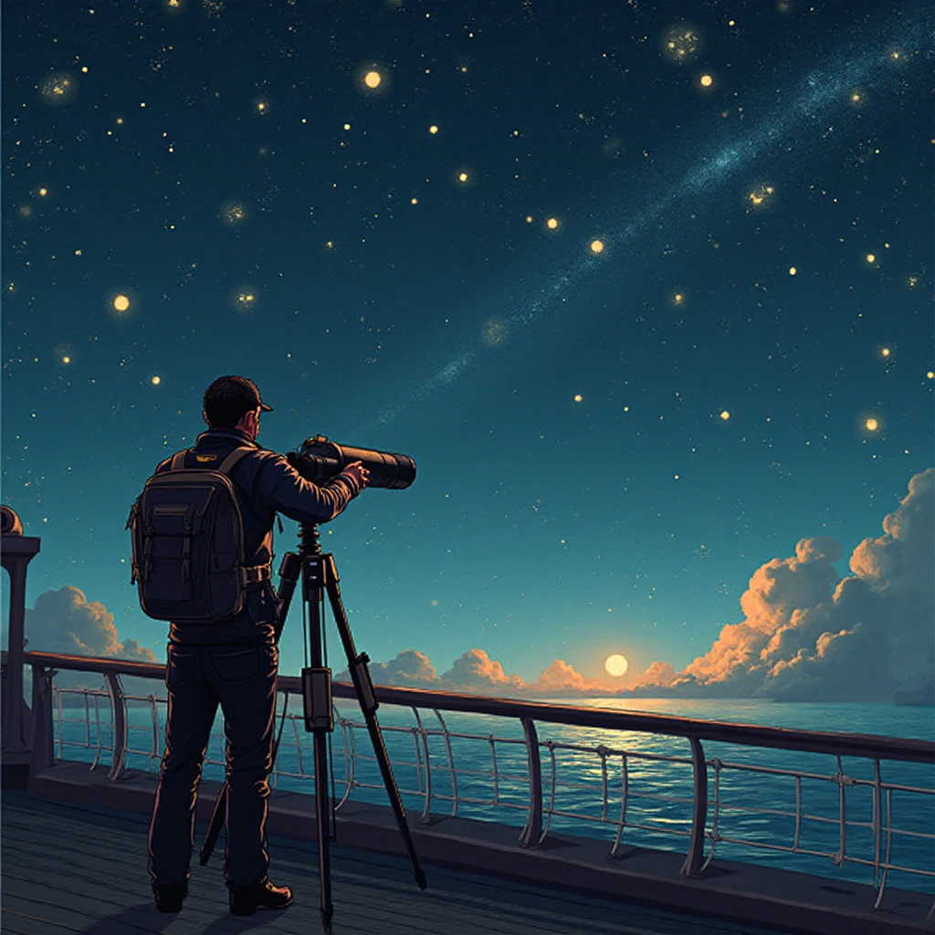 Trader with telescope Modern degen trader on a ship’s deck looking ...