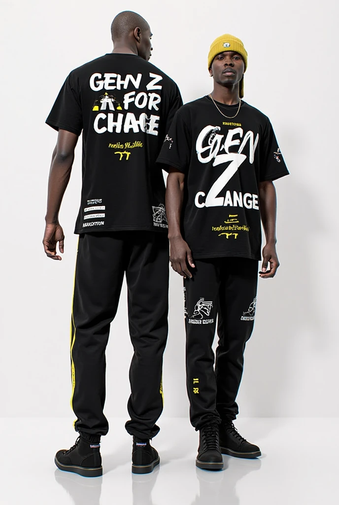 Design a modern streetwear outfit (t-shirt and pants) inspired by Gen Z ...