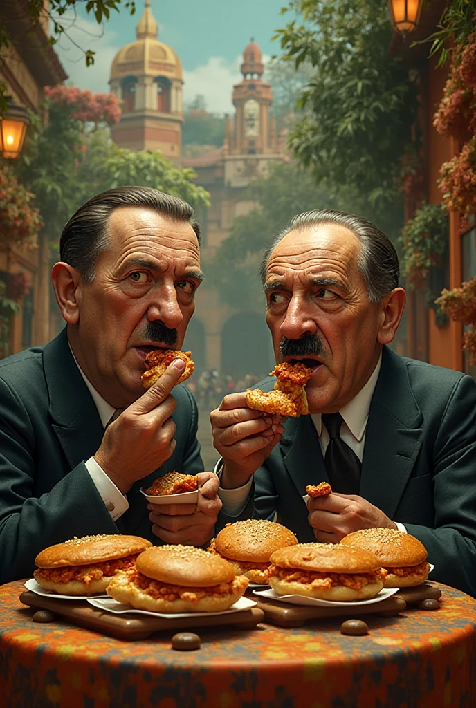 Make Adolf Hitler and Mussolini eat coxinha in Bahia - SeaArt AI