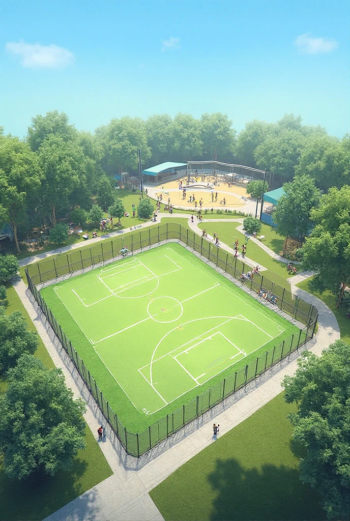 An outdoor sports facility built on a 40m × 40m site. In the center ...